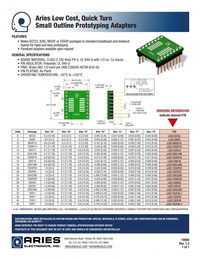 Aries LCQT SOIC14 prototyping adapter documentation