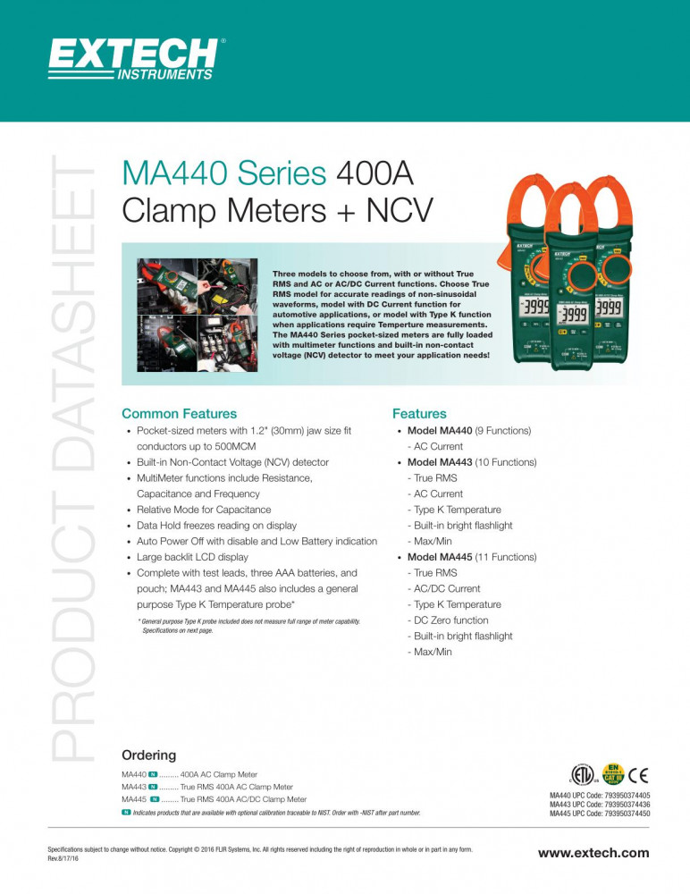 MA440 Series clamp meter technical document, page 1