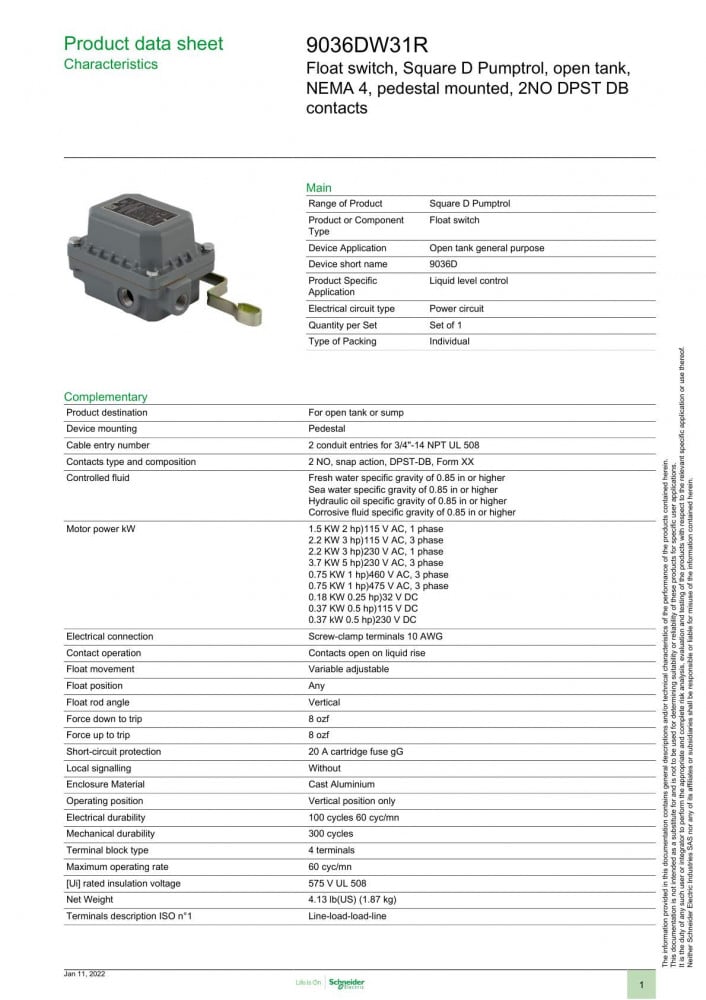 9036DW31R technical document page 1