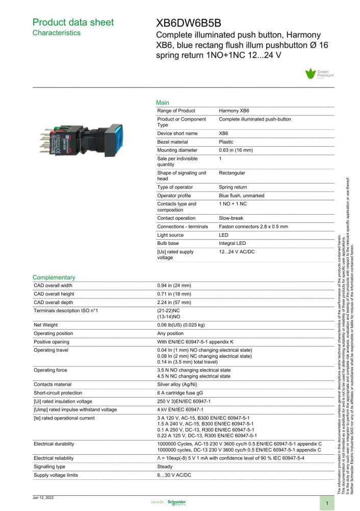 XB6DW6B5B technical document page 1