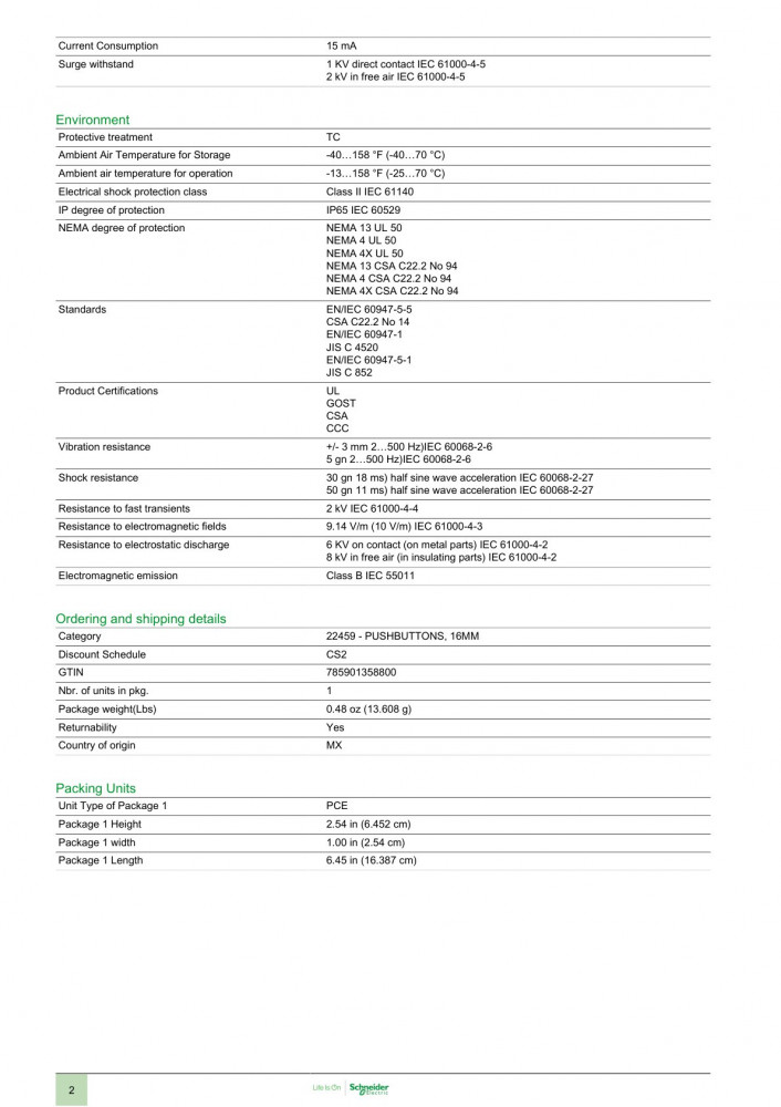 XB6DW6B5B technical document page 2