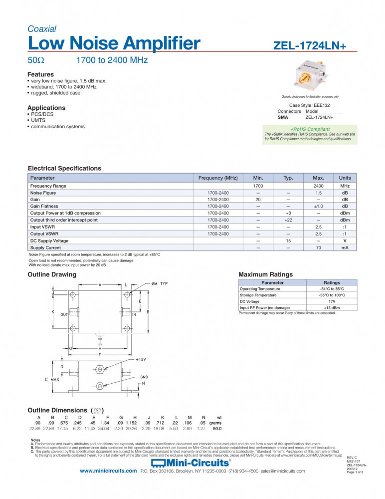 ZEL-1724LN+ datasheet page 1