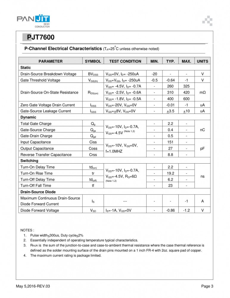 PJT7600 datasheet page 3