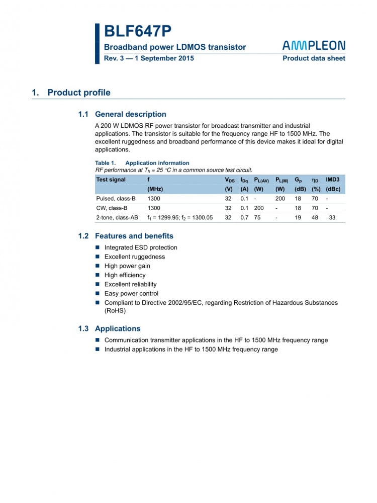 BLF647P datasheet page 1