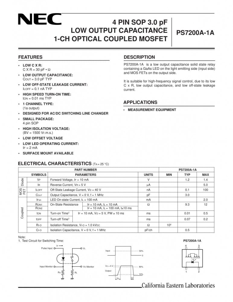 PS7200A-1A datasheet page 1