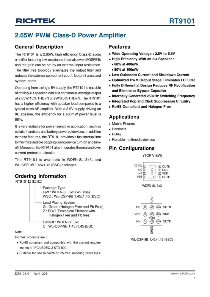 RT9101 datasheet page 1