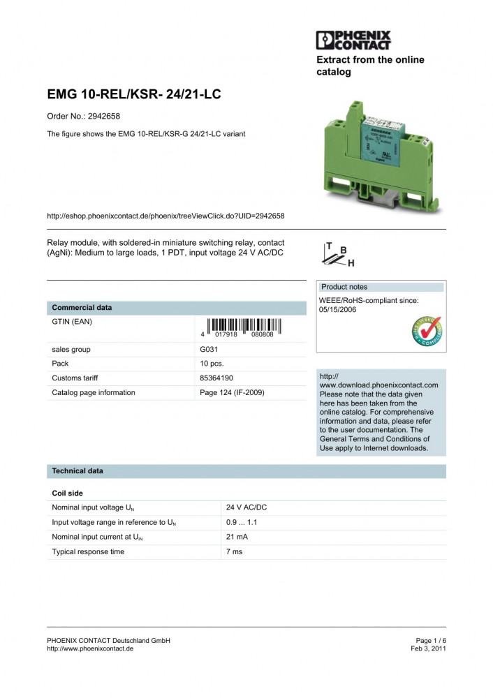 Phoenix Contact 2942658 catalog page 1