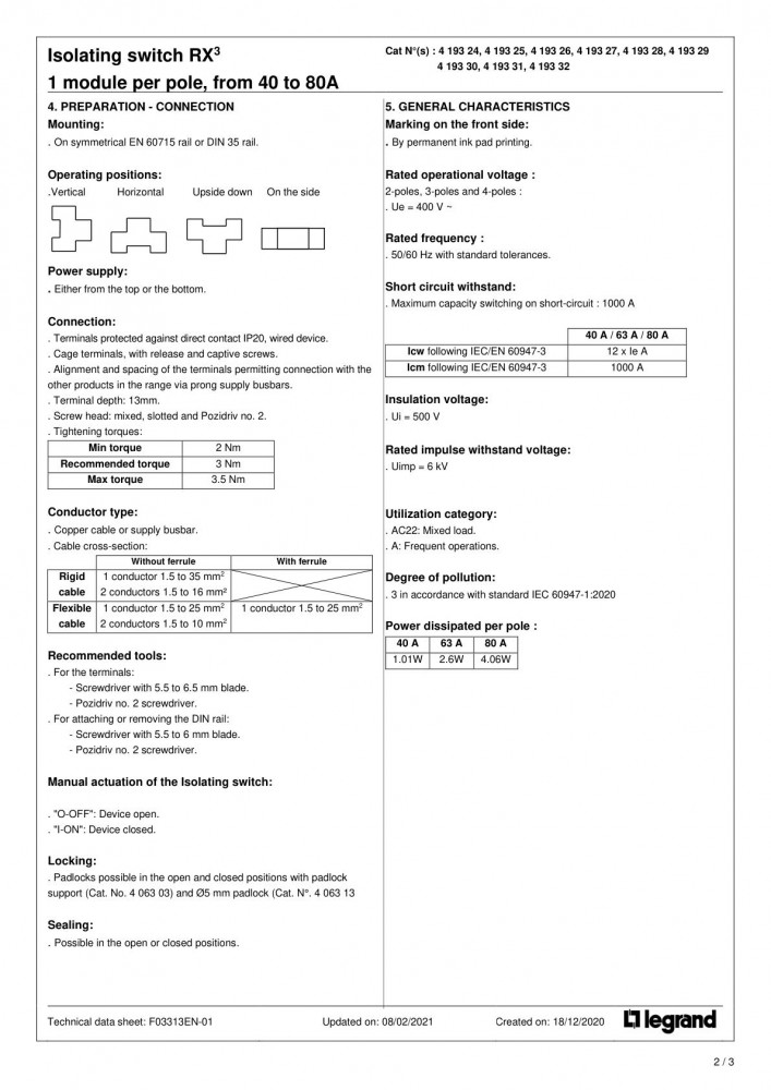 Legrand RX³ isolating switch document, page 2