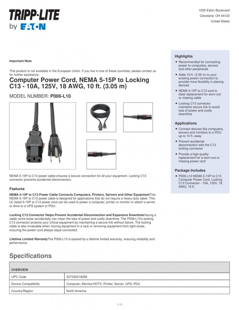 P006-L10 technical document page 1