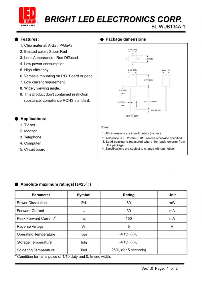 BL-WUB134A-1 datasheet page 1