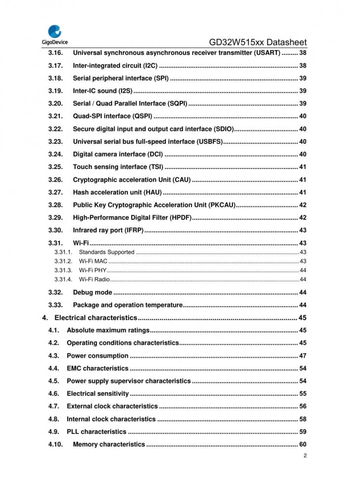 GD32W515 datasheet page 3