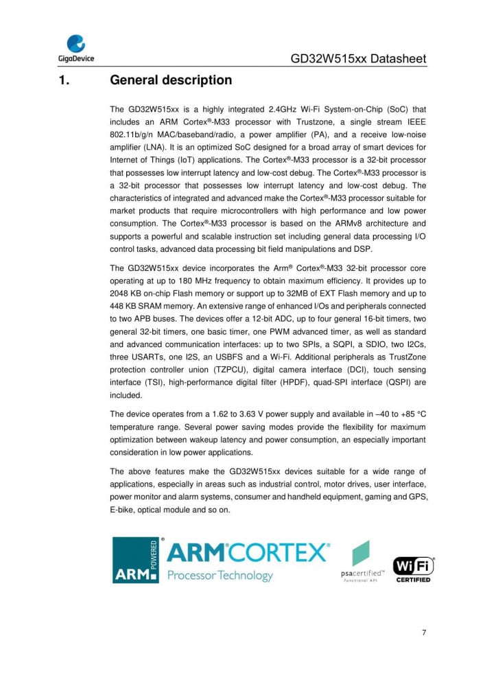 GD32W515 datasheet page 8