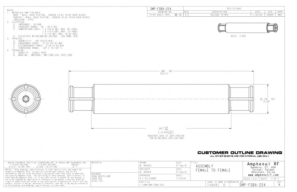 Amphenol SMP-FSBA-224 technical drawing preview