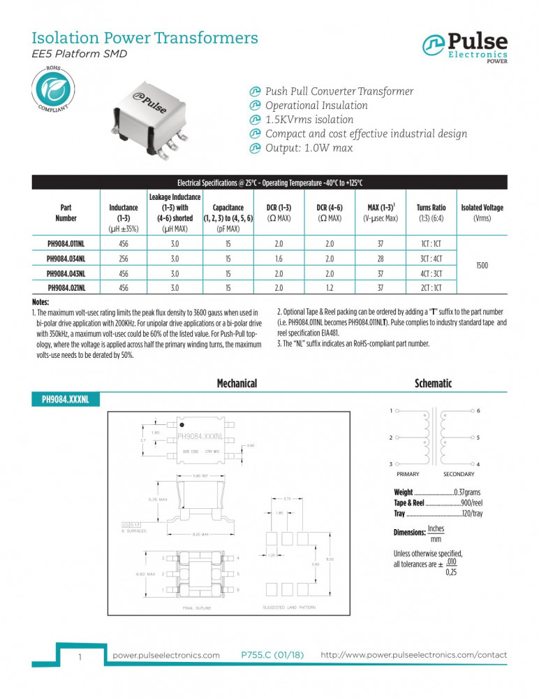 PH9084.021NLT technical datasheet page 1