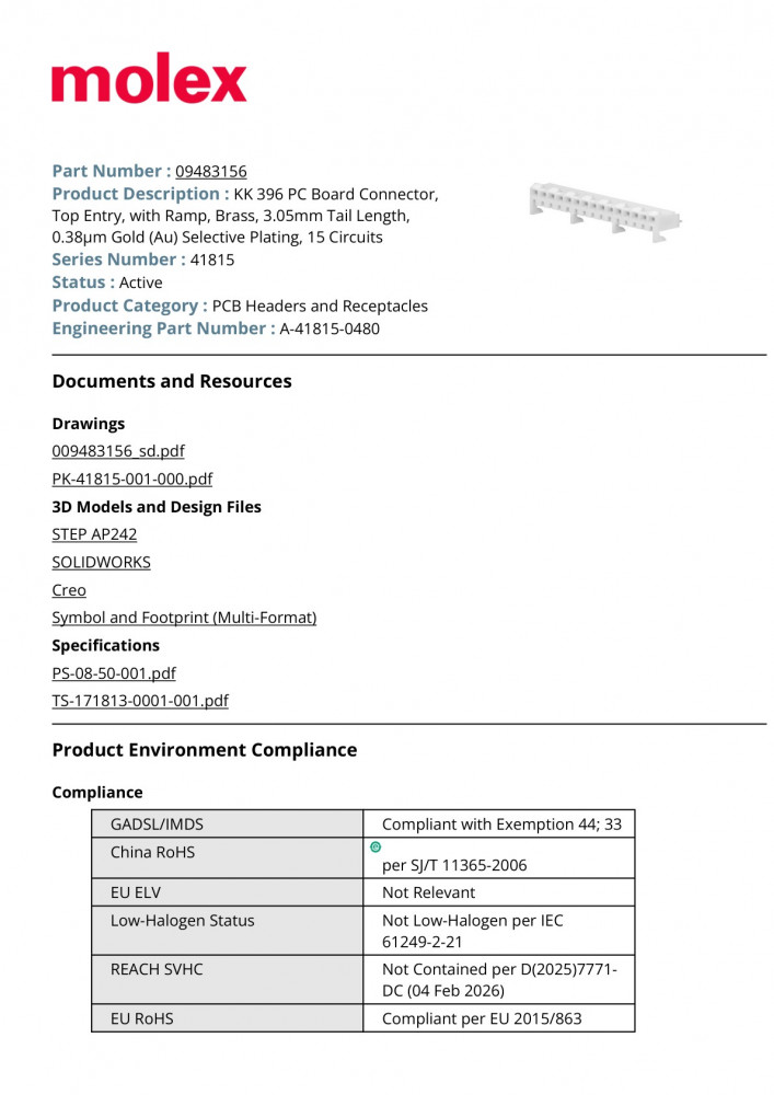 Molex KK 396 product specification page image 1