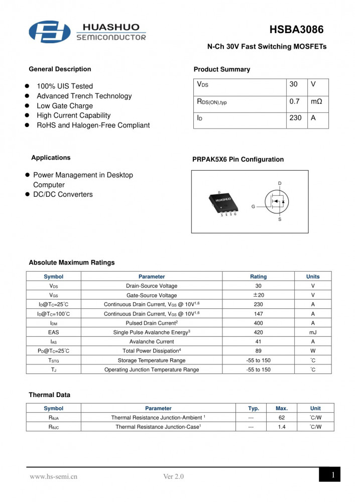 HSBA3086 technical document page 1