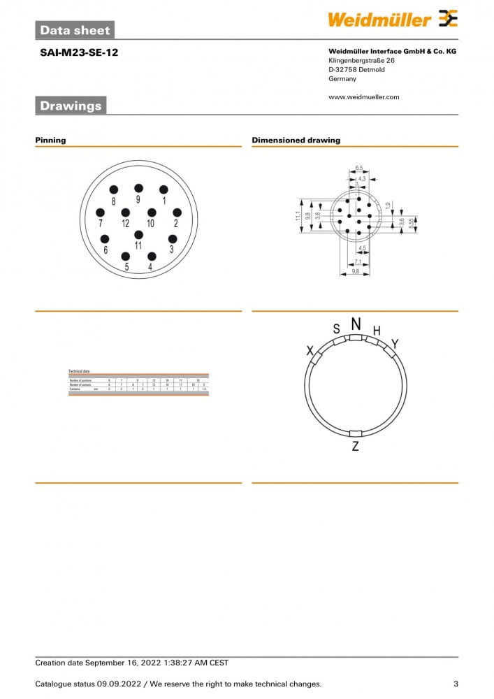WEIDMULLER M23 dimensioned drawing