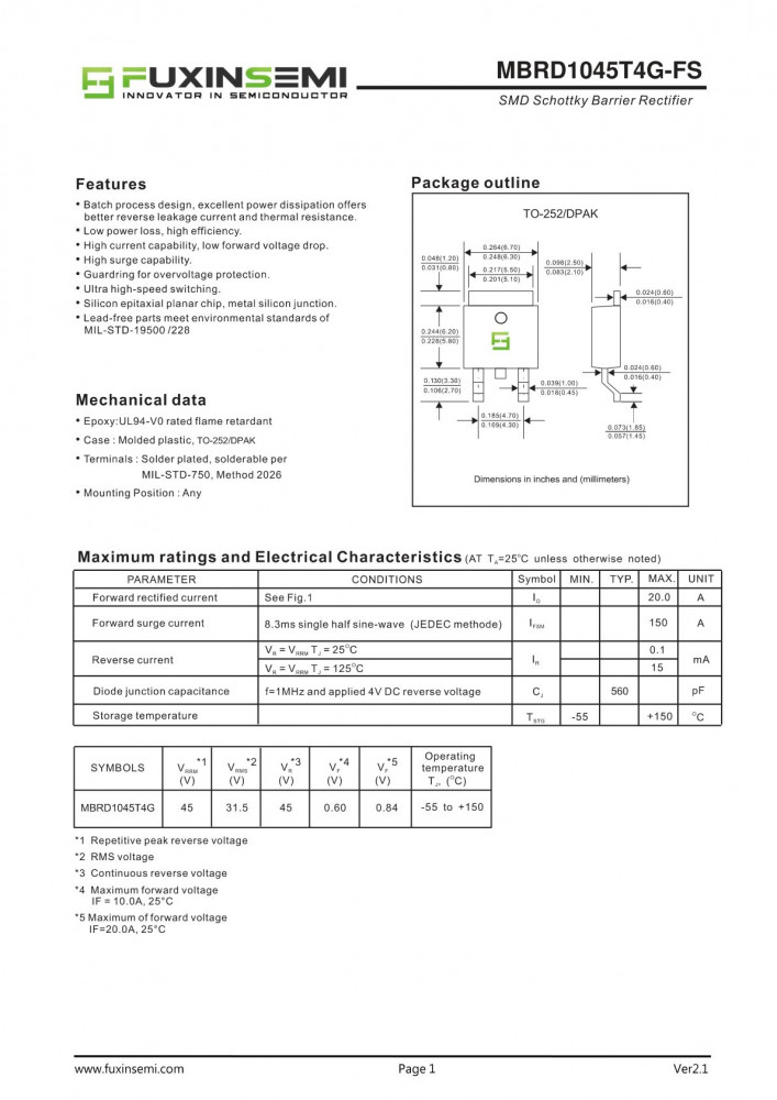 MBRD1045T4G-FS datasheet page 1