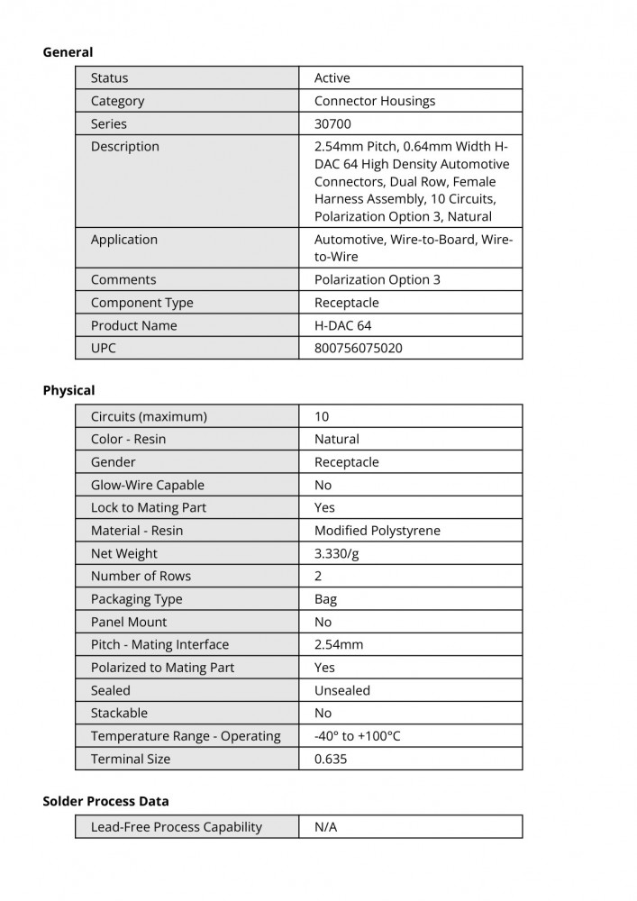 Technical document image 2 for MOLEX 307001102