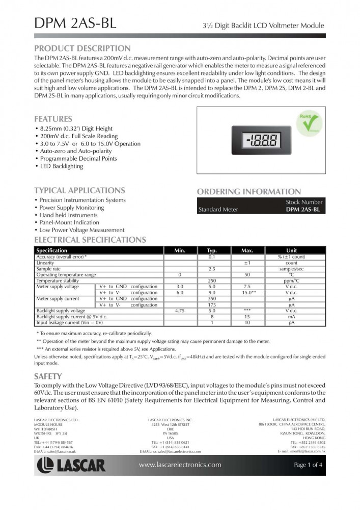 DPM 2AS-BL technical document page 1