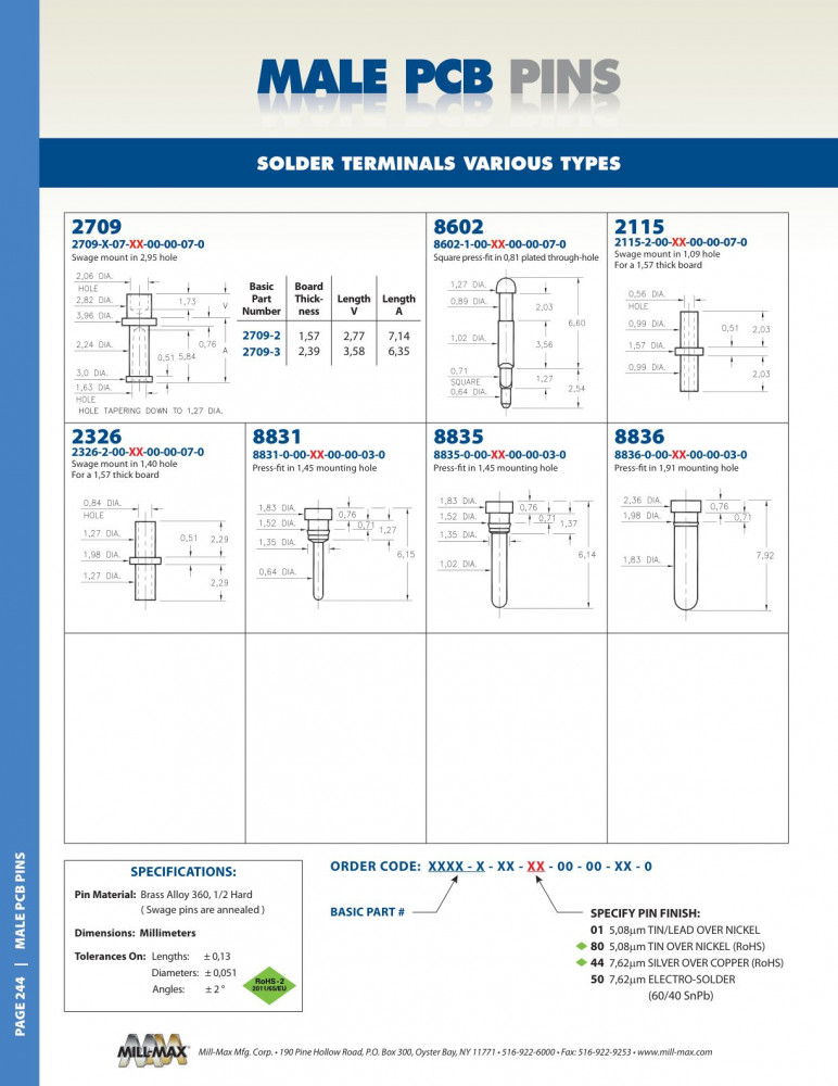 Mill-Max solder terminals reference document