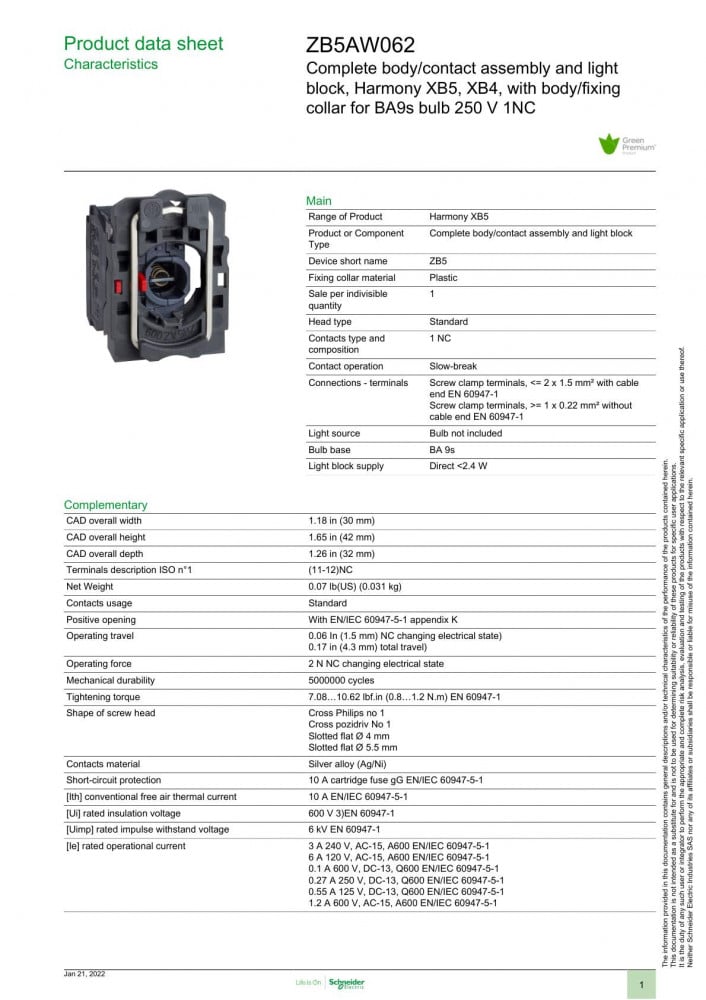 ZB5AW062 technical document page 1