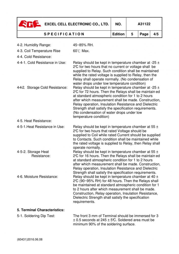 ECE ETR GU relay specification page 4