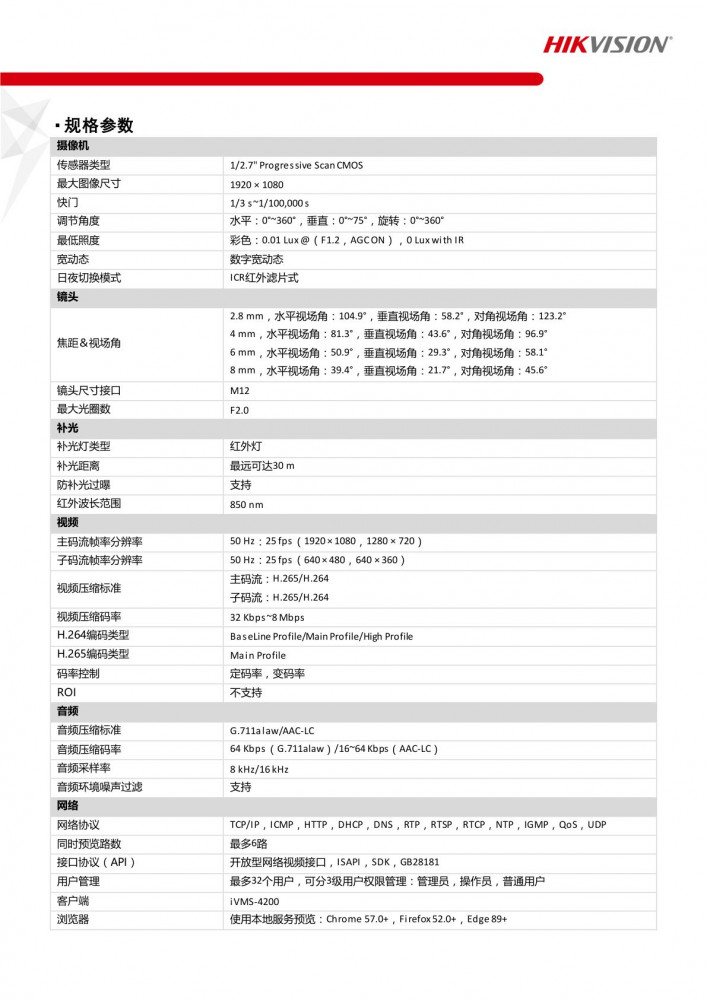 DS-IPC-T12HV3-IA2.8mm technical document page 2