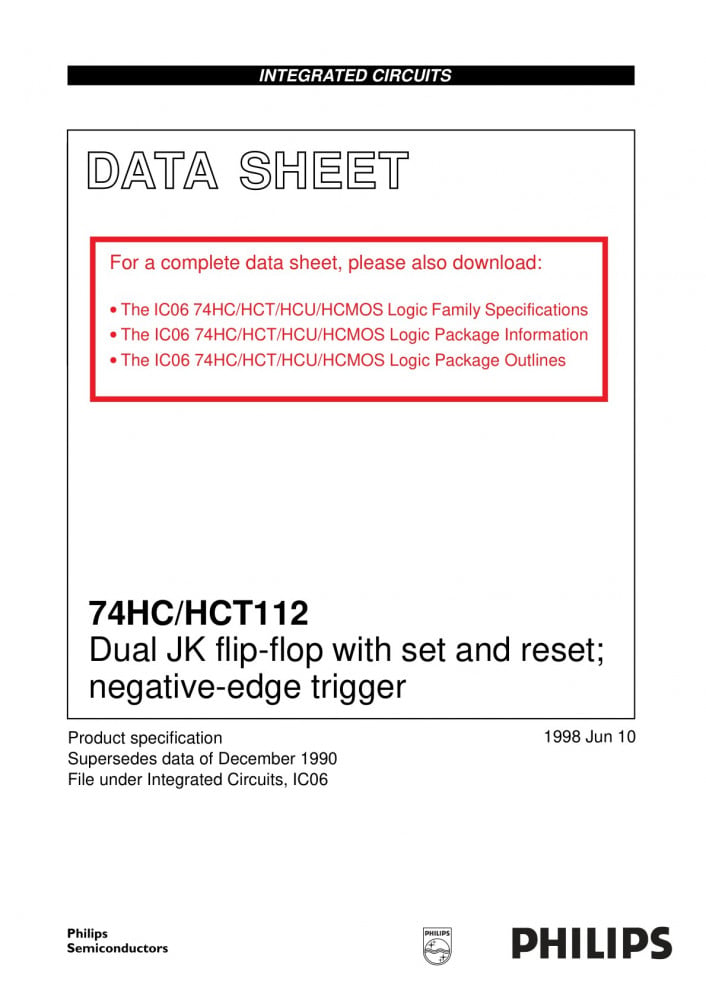 74HC112D datasheet page 1