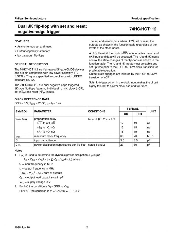 74HC112D datasheet page 2