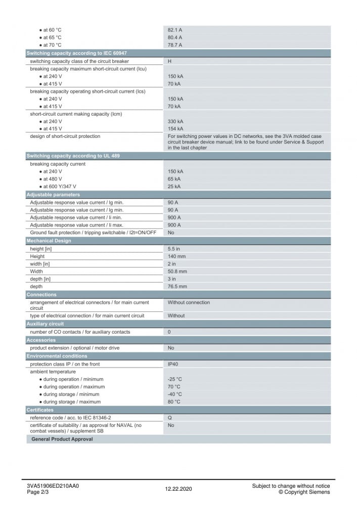3VA5190-6ED21-0AA0 technical document page 2