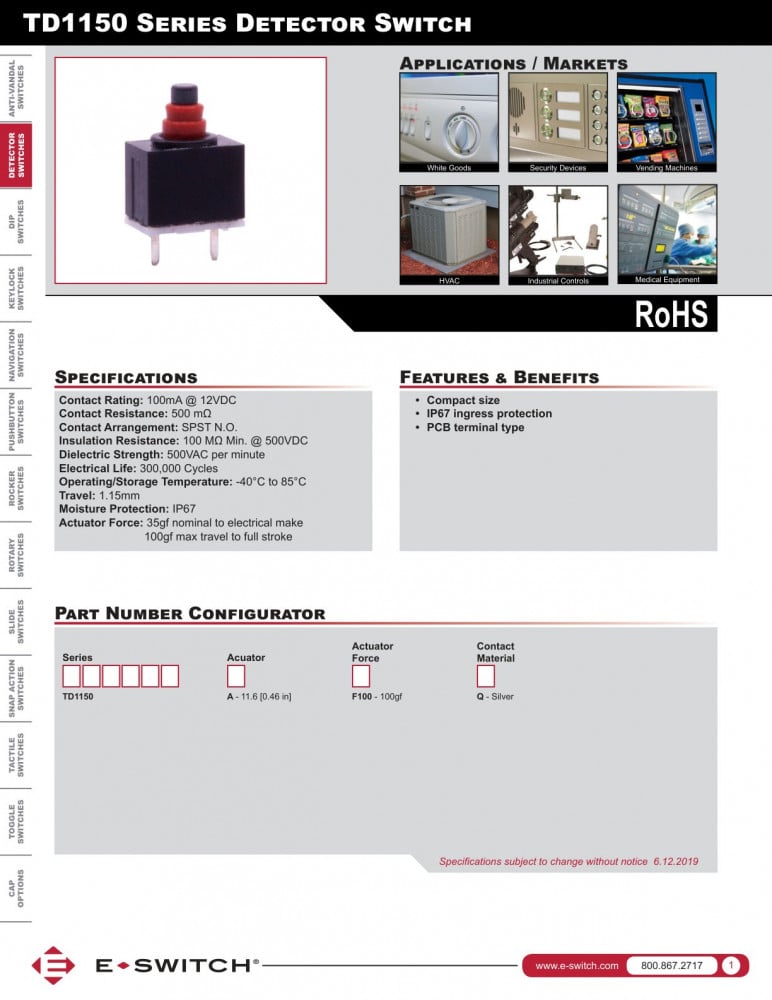 E-Switch TD1150AF100Q datasheet page 1