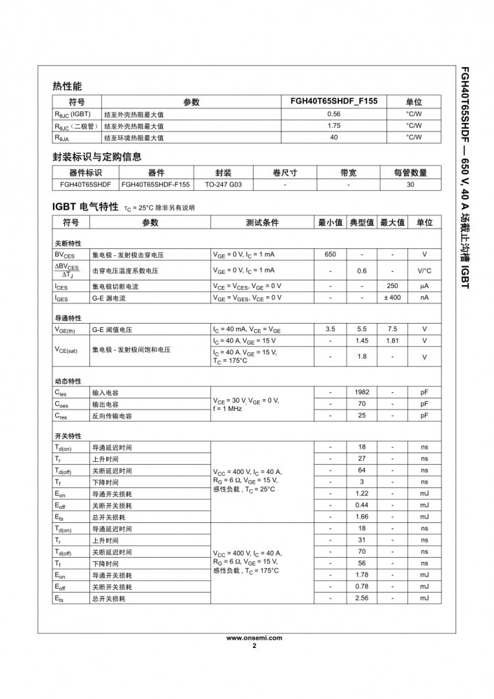 FGH40T65SHDF-F155 datasheet page 2