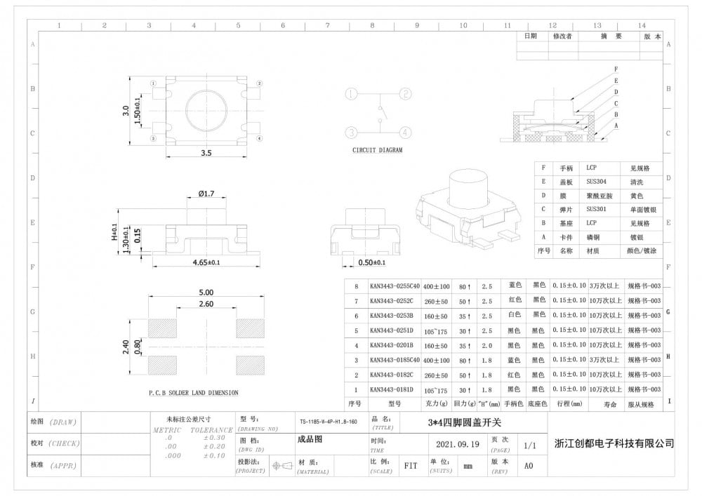 CAX TS-1185-W-4P-H1.8-160 technical drawing