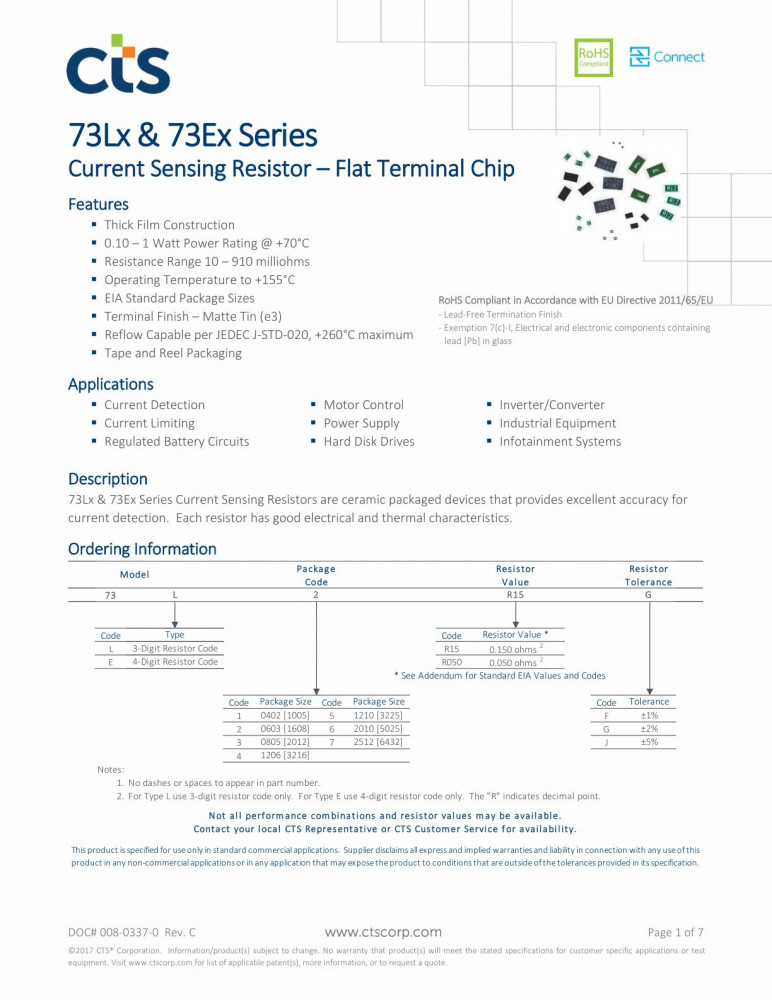 CTS 73Lx and 73Ex series datasheet page 1