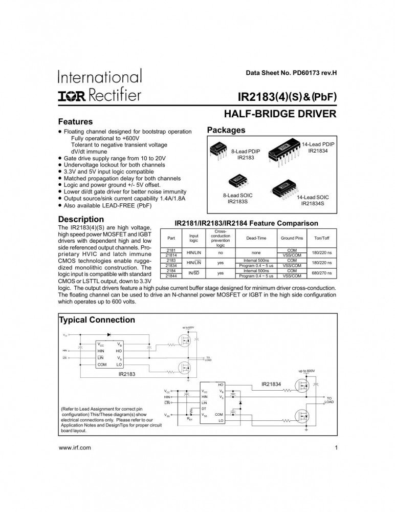 IR21834STRPBF datasheet page 1