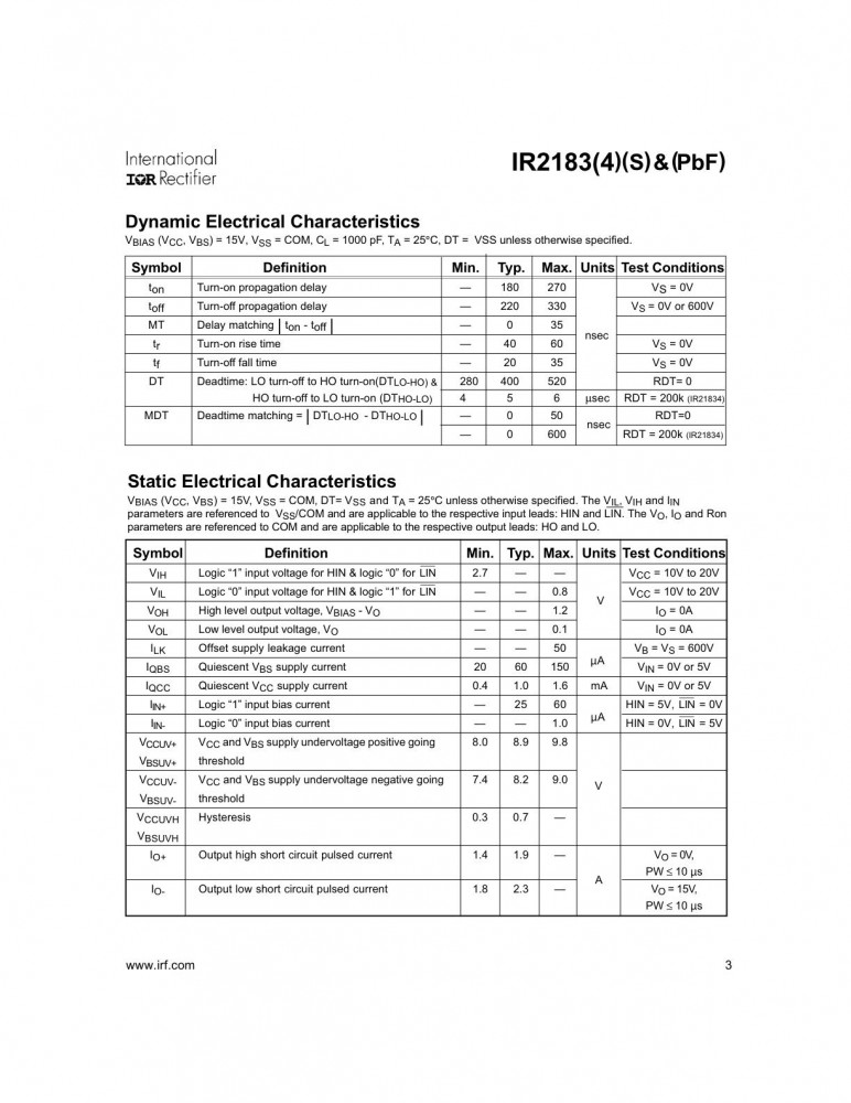 IR21834STRPBF datasheet page 3