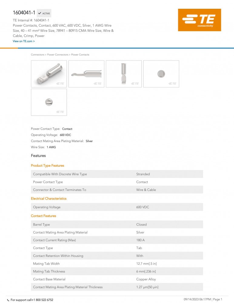 TE Connectivity 1604041-1 technical document page 1