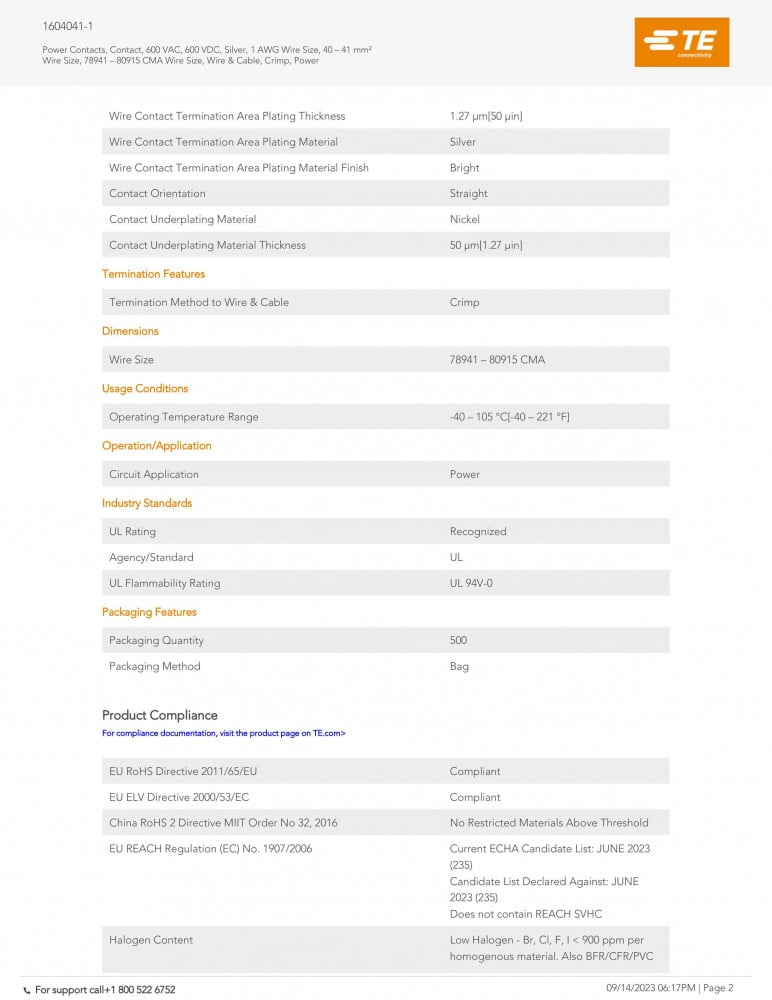 TE Connectivity 1604041-1 technical document page 2