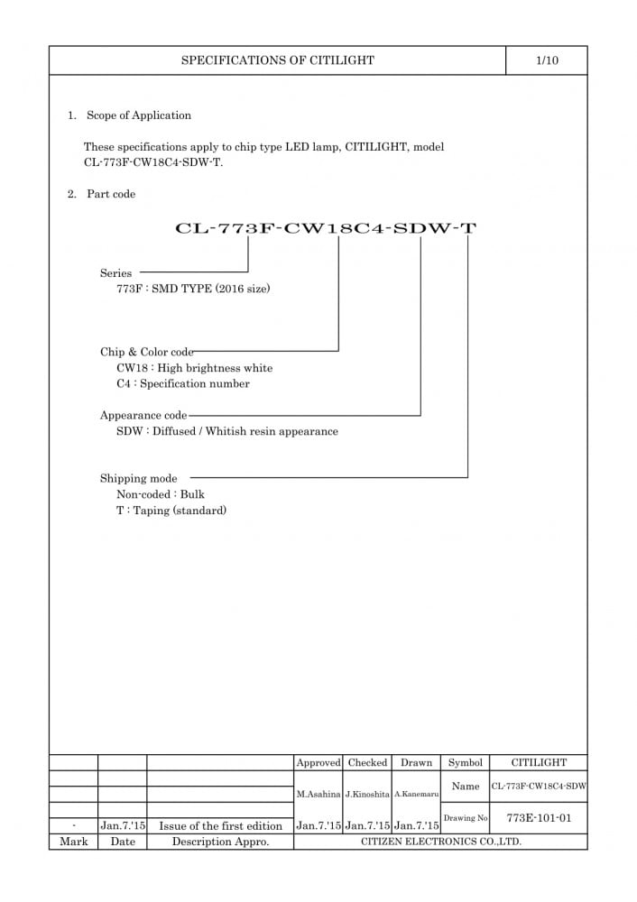 CL-773F-CW18C4-SDW-T datasheet page 1