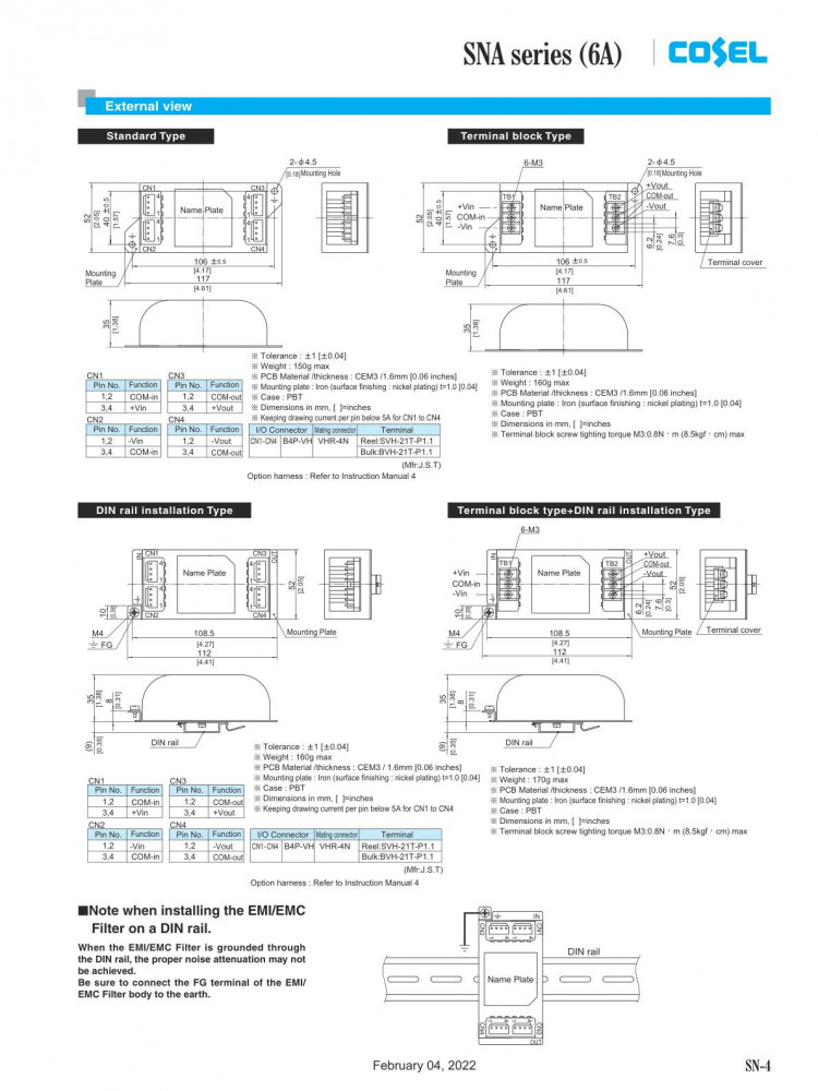Cosel SNA series datasheet page 4
