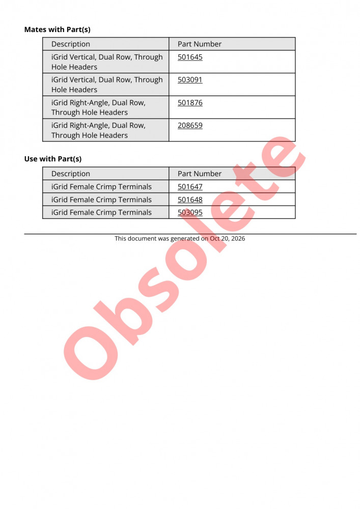 Technical document page 3 for MOLEX 5016461806