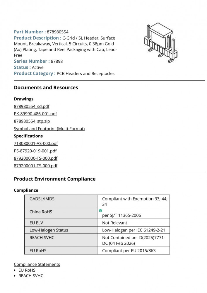 MOLEX 878980554 technical document image 1