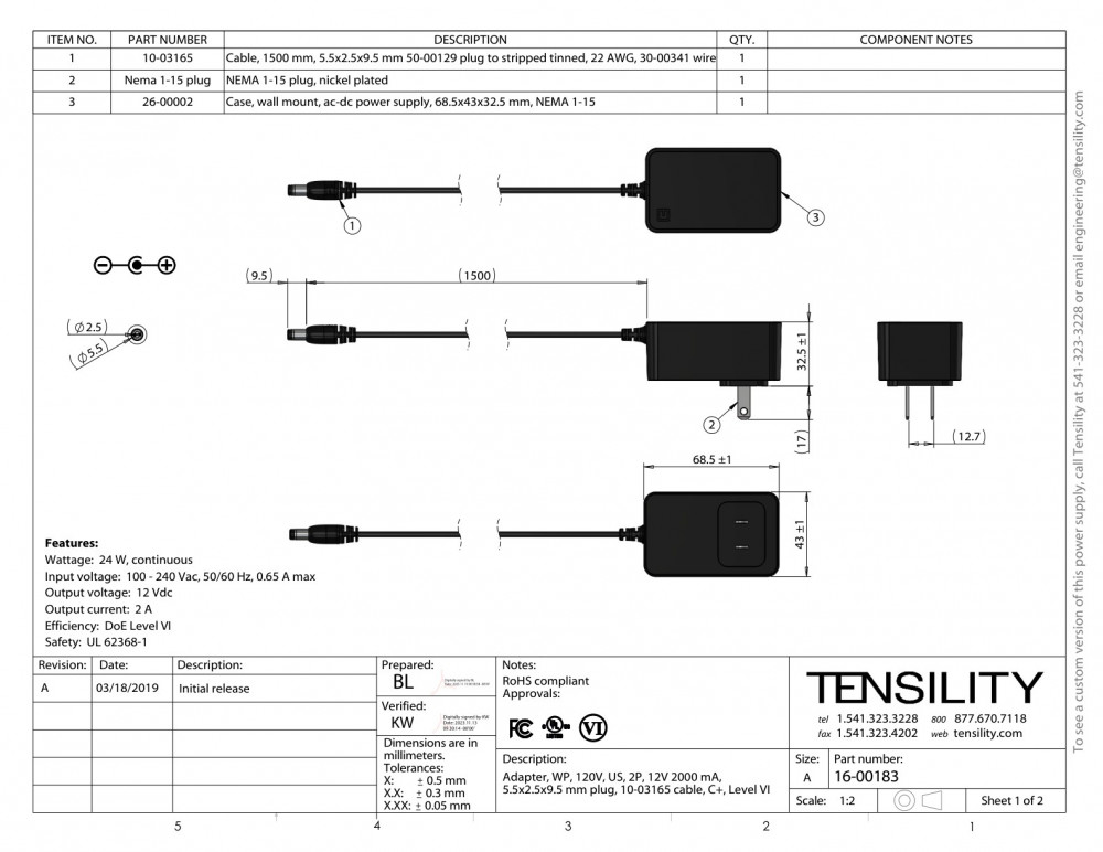 Tensility 16-00183 adapter drawing and product features