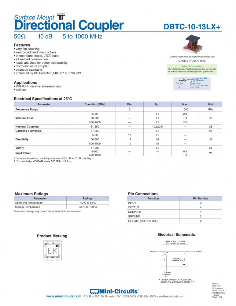 DBTC-10-13LX+ technical datasheet page 1