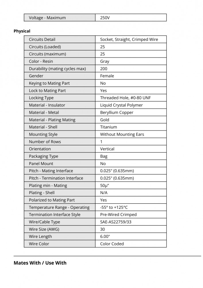 Technical document page 2 for NM-125-025-261-THBA