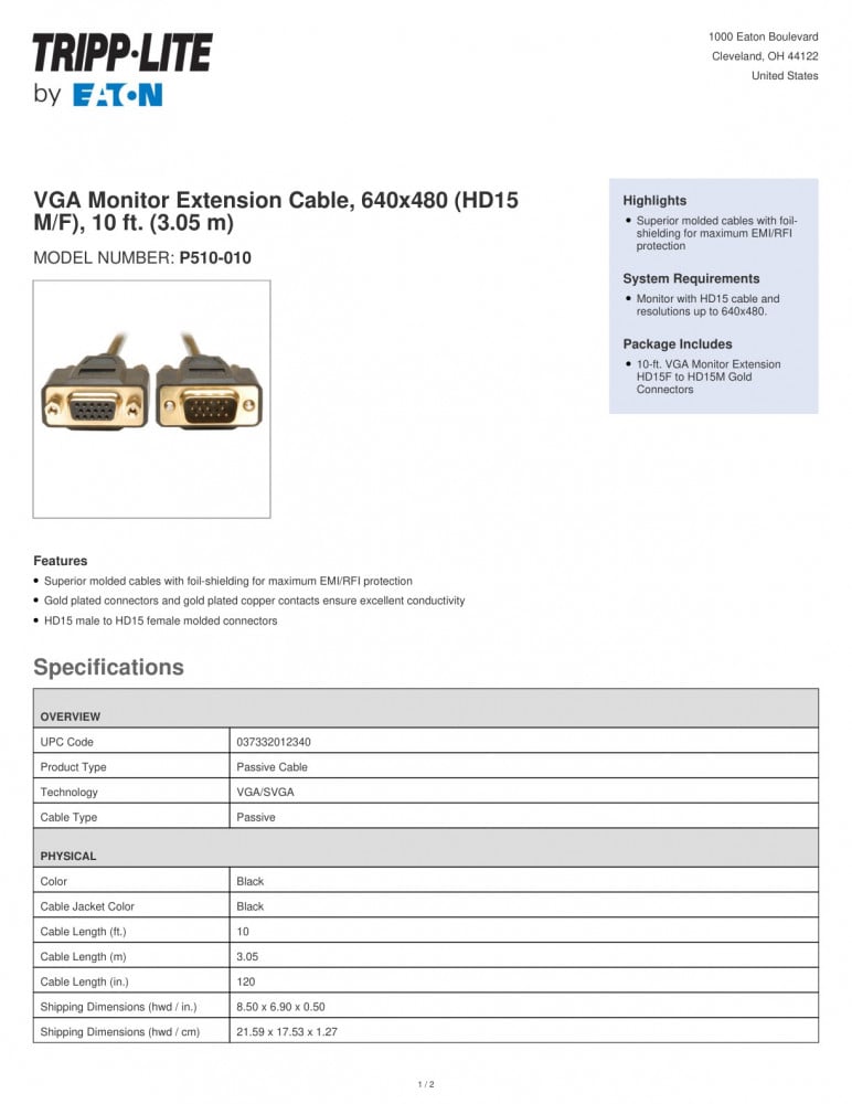 EATON P510-010 technical document page 1