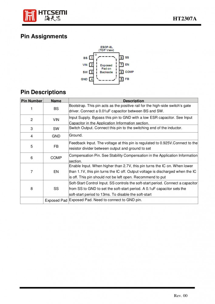 HT2307ARZ datasheet page 2