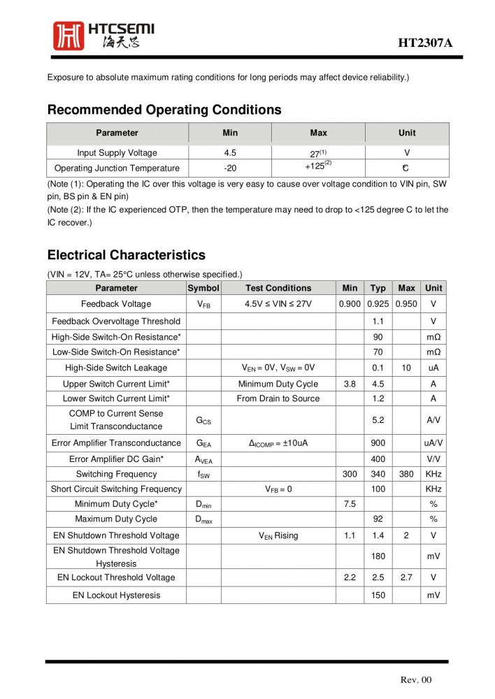 HT2307ARZ datasheet page 4