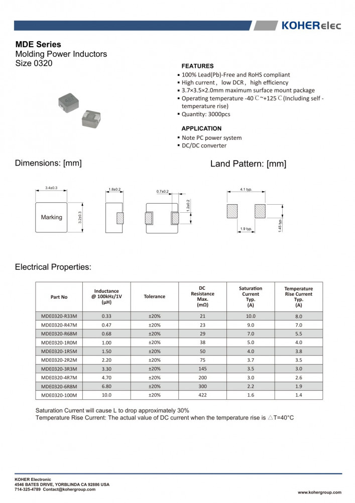 KOHERelec MDE series technical document preview